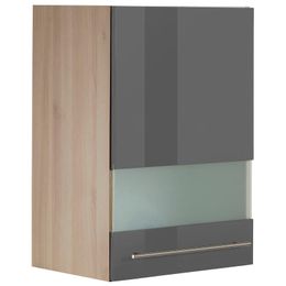 Optifit Glash&auml;ngeschrank &raquo;Bern&laquo; Breite 50 cm, Front mit Milchglas-Einsatz, mit Metallgriff grau Hochglanz/akaziefarben akaziefarben