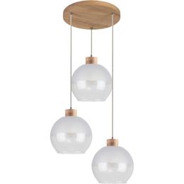 Spot-Light SPOT LIGHT Pendelleuchte »LINEA« E27 Hängeleuchte, Naturprodukt aus Eichenholz, Schirme aus Glas, kürzbar eichefarben/transparent