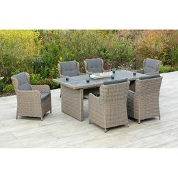 Merxx Garten-Essgruppe »Ostiano« 7 Stk. tlg. 6 Sessel mit Tisch steinbeige +