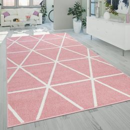 Paco Home Teppich &raquo;Stella 401&laquo; rechteckig 16 mm H&ouml;he Kurzflor, Pastellfarben, Rauten Design, Skandi Muster, Kundenliebling pink Obermaterial: 100%...