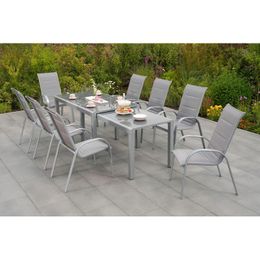 Merxx Garten-Essgruppe »Amalfi di Lusso« 10 Stk. tlg. mit 8 Sesseln und verstecktem zweitem Tisch zur Erweiterung silber/diamantbraun +