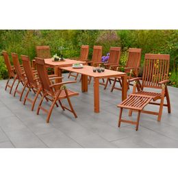 Merxx Garten-Essgruppe »Comodoro« Set, 11 Stk. tlg. 8 Klappsessel, 2 Klappsessel mit Fußteil, Ausziehtisch braun + braun + braun