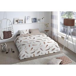 Good Morning Wendebettwäsche »Feathers« 2 Stk. tlg. Biber, 135x200, Warm, Weich, Wendeoptik, Reißverschluss, Federn, Weiß weiß/beige Obermaterial:...