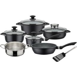 GSW Topf-Set »Gourmet Granit« Aluminiumguss Set, Kochtopf 20/24, Stieltopf 16, 2 Pfannen 24cm, 1 Dämpfer, Pfannenwender, 11 Stk. tlg. Induktion...