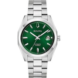 Bulova Automatikuhr &raquo;Surveyor&laquo; Armbanduhr, Herrenuhr, Damenuhr, Edelstahlarmband, Saphirglas silberfarben-gr&uuml;n Modische Automatikuhr f&uuml;r Sie & Ihn