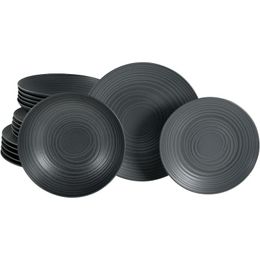 Creatable Teller-Set »Lava Stone Black, Tellerset 18-tlg« Seidenmatte Glasur schwarz