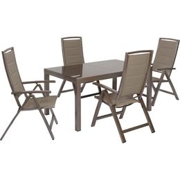 Merxx Garten-Essgruppe »»Tinetto«« Set, 5 Stk. tlg. Rückenlehne 5-fach verstellbar taupe + taupe + braun
