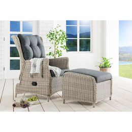 Destiny Gartenlounge-Set »CASA RELAX CASA« 1x Sessel, 1x Fußhocker, inkl. Auflagen, 4 Stk. tlg. Aluminium, Polyrattan vintage weiß/hellgrau +...