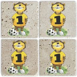 LUCKYLINDE Getränkeuntersetzer »Der Tiger mit Fußball« Janosch Set Topfuntersetzer Naturstein Untersetzer 10x10x1cm gelb