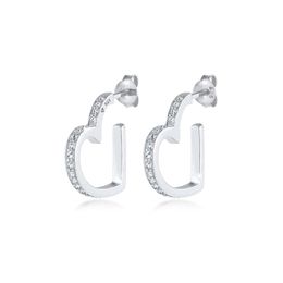 Elli Premium Paar Ohrstecker &raquo;Creolen Herz Liebe 925 Silber, mit Kristallen von Swarovski &laquo; Silber onesize Romantische Herz Creolen Ohrringe f&uuml;r Damen