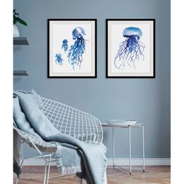 queence Bild »Selim« Kunst Meer Wassertiere 1 Stk. tlg. HD Premium Poster-Druck inkl. Holzrahmen Farbe Rahmen: schwarz + Farbe Bild(er): blau