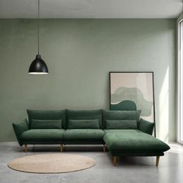 DOMO collection Ecksofa »Leuven modern mit schmalen Armlehnen, Breite 282 cm, L-Form« angenehm feste Polsterung, bodenfrei, 19 cm hohe Holzfüße grün