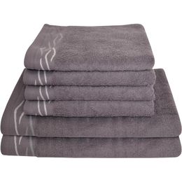Dyckhoff Handtuch Set »Wave« Set 6 Stk. Frottier mit Jacquard-Bordüre;4 Handtücher (50x100cm), 2 Duschtücher (70x140cm) grau Obermaterial: 100%...