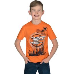 TRIGEMA T-Shirt »T-Shirt für Jungen mit Flugzeug-Druckmotiv« 1 Stk. tlg. mandarine 152 152 Single-Jersey