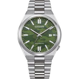 Citizen Automatikuhr »TSUYOSA 60h« Armbanduhr, Damenuhr, Herrenuhr, Edelstahlarmband, Saphirglas, Datum silberfarben-khaki Geschmackvolle...