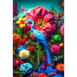 queence Acrylglasbild »Plastischer Garten Eden - Katharina Kolenda« Blumenbilder Fantasy Mann Tiere Vogelbilder Vögel 1 Stk. tlg. Kunst,...