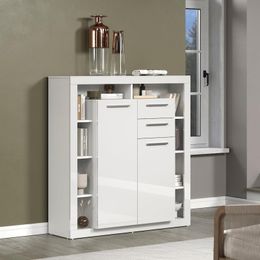 Inosign Highboard »Gwendolyn« 1 Stk. tlg. Moderner Wohnzimmerschrank mit vielen Ablagen - (B/T/H) 121/40/128 cm Weiß Melamin / Weiß Hochglanz