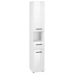 Welltime Hochschrank »Sovana« Badezimmerschrank in Hochglanzoptik - (B/T/H) 30/31/182 cm Weiß/Weiß Hochglanz
