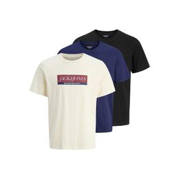 Jack & Jones JACK & JONES Rundhalsshirt »JORINWOOD BLOCK BRANDING TEE SS CN3PK MP« Packung, 3 Stk. tlg. Ocean Cavern Pack:W. Antique White + Black L L T-Shirt...