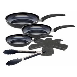 ELO - MEINE KÜCHE Pfannen-Set »Prima Cucina 6 teilig« Aluminium Set, 1x Bratpfanne Ø 20/24/28 cm, 1x Grillzange, 2x Stapelschutz, 6 Stk. tlg....