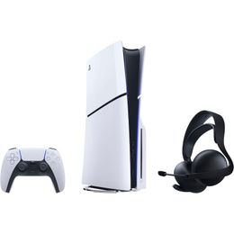 Playstation 5 Konsolen-Set »PS5 Disk Edition (Slim) + Pulse Elite Gaming-Headset« 1.000 GB 1 TB weiß/schwarz Vertikaler Standfuß für PS5 Konsolen...