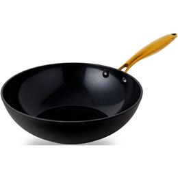 HENSSLERS Wok »HSN« Aluminium 1 Stk. tlg. BLACK CERAMIC Antihaftbeschichtung, goldener Edelstahlgriff, Induktion schwarz