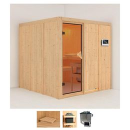 Karibu Sauna »Rodin« Set, 9-kW-Ofen mit externer Steuerung naturbelassen