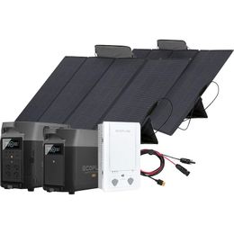 EcoFlow Solaranlage &raquo;Delta Pro Powerstation mit 2 x 400W Solarmodul&laquo; mit 3, 6kWh Zusatzbatterie und Smart Home Panel, Plug and play schwarz...