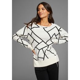Laura Scott Damen Jacquardpullover mit Rundhalsausschnitt und modischem Muster wei&szlig; 38