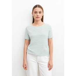 Véro Moda VERO MODA Rundhalsshirt »VMABBY SS ZIP TOP JRS NOOS« mit kurzem Reißverschluss im Rücken Snow White Stripes:GRAY MIST L L Stretch-Anteil im Stoff...