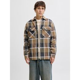 Jack & Jones JACK & JONES Langarmhemd »JPRRAYLE MELANGE CHECK L/S OVERSHIRT SN« Malt Ball XL - N-Gr N-Gr XL Cooles Hemd von Jack & Jones