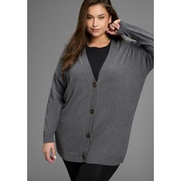Laura Scott Curve Damen Laura Scott CURVE Strickjacke in kuscheligem Feinstrick und h&uuml;ftbedeckender Passform - GROSSE GR&Ouml;SSE grau 40/42