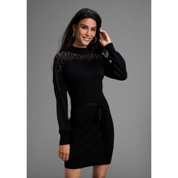 Laura Scott Strickkleid Ohne Taschen in Mini-Länge mit edler Spitze - NEUE KOLLEKTION schwarz 44 - N-Gr N-Gr 44 Strickkleid in femininer Optik für...