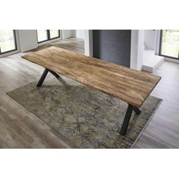 Baumkantentisch 260x100cm Naturbelassen X-Gestell Schwarz LOTTI