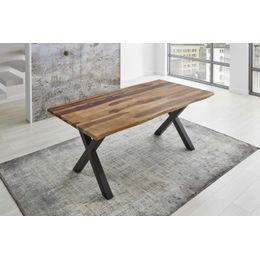 Baumkantentisch 200x100cm Shinafarben lackiert X-Gestell Schwarz LOTTI
