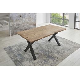 Baumkantentisch 220x100cm Naturbelassen X-Gestell Schwarz LOTTI