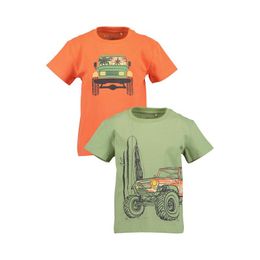 Blue Seven T-Shirt »T-Shirts« 2 Stk. tlg. M01 - FLAMINGO + KHAKI 92 92 Shirts mit coolen Fahrzeug Drucken