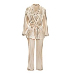 Bruno Banani Pyjama 1 Stück, 2 Stk. tlg., Satin mit Kontrastpaspel-Details creme 38 38 Klassischer Pyjama mit Kontrastpaspel-Details