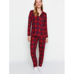 Trendyol Set: Pyjama und Augenmaske Damen Größe L dunkelblau / knallrot / weiß Winterkleid