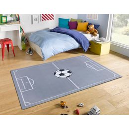 Teppich Hanse Home "Estadio", grau (grau, schwarz), B:160cm H:8mm L:220cm, Polypropylen (PP), Teppiche, Kinderteppich, Spielteppich, Spielunterlage, Fußball, Kinderzimmer