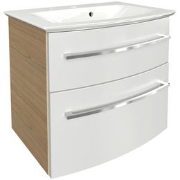 Waschtisch Fackelmann "B.Style", beige (sandeiche, weiß, sandeiche), B:63,2cm H:54,6cm T:46cm, Mineralguss, Waschtische, Badmöbel