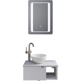 Badmöbel-Set SAPHIR "Serie 6915", weiß (schneeweiß glanz, marmor weiß), B:61cm H:200cm T:35cm, Kastenmöbel-Sets, Gäste-Bad, 61 cm breit, mit LED-Spiegel, offenem Fach und 1 Tür