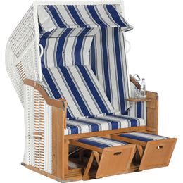 Strandkorb SUNNYSMART "Rustikal 250 Basic", weiß (korpus: natur, weiß bezug: blau, grau, weiß), StrandkörbeB:125cm H:160cm T:90cm, PVC-Stoff, Metallteile wetterfest verzinkt, B:125cm H:160cm T:90cm