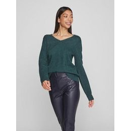 V-Ausschnitt-Pullover Vila "VIRIL V-NECK L/S KNIT TOP - NOOS", Damen, Gr. M (38), ponderosa pine detail:schwarz melange, Feinstrick, Obermaterial: 50% Viskose, 27% Nylon, 23% Polyester, meliert, unifarben, regular fit normal, V-Ausschnitt, Pullover