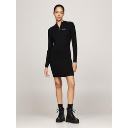 Strickkleid Tommy Jeans "TJW METALLIC TIP ZIP SWTR DRESS", Damen, Gr. XL (42), N-Gr, schwarz, Strick, Obermaterial: 73% Polyester, 27% Polyamid, glänzend, figurbetont mini, Kleider, mit Glitzer, Zipper