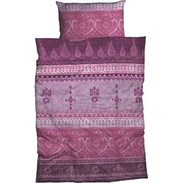 Bettwäsche CASATEX "Indi", lila (winterberry), B/L: 200cm x 220cm, 1 Stk., 2 Stk., Biber, B/L: 40cm x 80cm & 40cm x 80cm, 3 Stk., Biber, Obermaterial: 100% Baumwolle, Bettwäsche, romantisch, orientalisch, weich und gemütlich