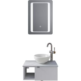 Badmöbel-Set SAPHIR "Serie 6915", weiß (schneeweiß glanz, marmor weiß), B:61cm H:200cm T:35cm, Kastenmöbel-Sets, Gäste-Bad, 61 cm breit, mit LED-Spiegel, offenem Fach und 1 Tür