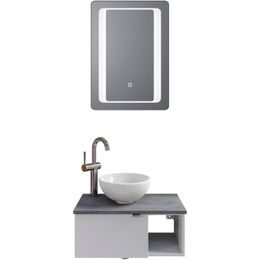 Badmöbel-Set SAPHIR "Serie 6915", weiß (schneeweiß glanz, oxid dunkelgrau), B:61cm H:200cm T:35cm, Kastenmöbel-Sets, Gäste-Bad, 61 cm breit, mit LED-Spiegel, offenem Fach und 1 Tür