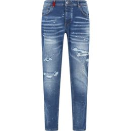 Bequeme Jeans 2Y Premium "2Y Premium 2Y VICTOR RIPPED SLIM FIT JEANS", Herren, Gr. 30, Normalgrößen, blau (midblau), 98% Baumwolle, 2% Elasthan, unifarben, Jeans