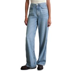 Marc O'Polo Weite Jeans MARC O'POLO, Damen, Gr. 26, Länge 32, blau (light blau denim), Denim/Jeans, Obermaterial: 76% Lyocell, 24% Baumwolle, unifarben, weit lang, Jeans, High waist, Wide Fit, used washed